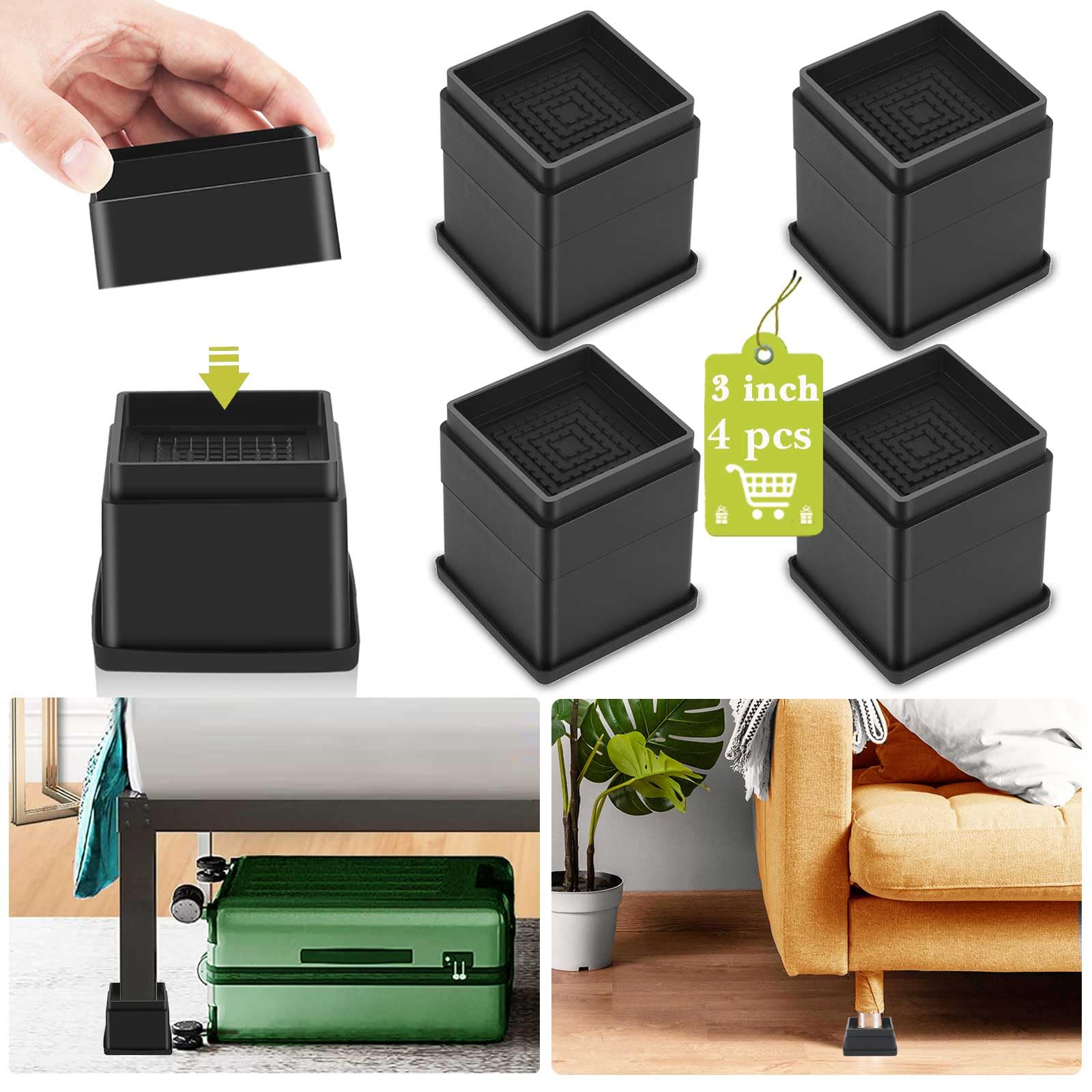 Amazon.com: Yookwutar 4 Pack Furniture Risers 3 Inch, Adjustable Bed ...