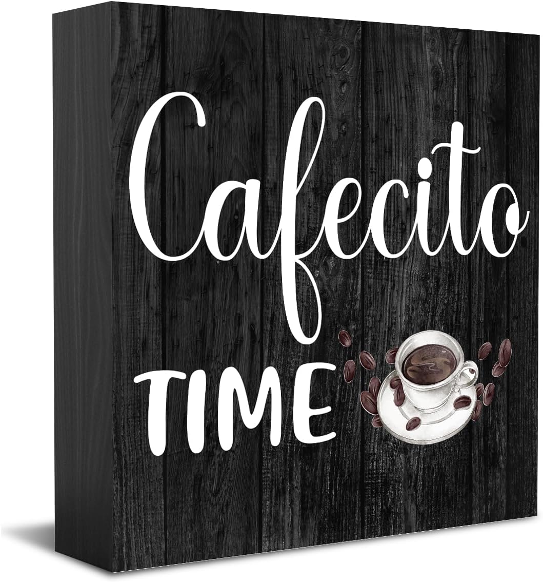 Amazon.com: Country Cafecito Time Wood Box Sign Decor Desk Sign Coffee ...
