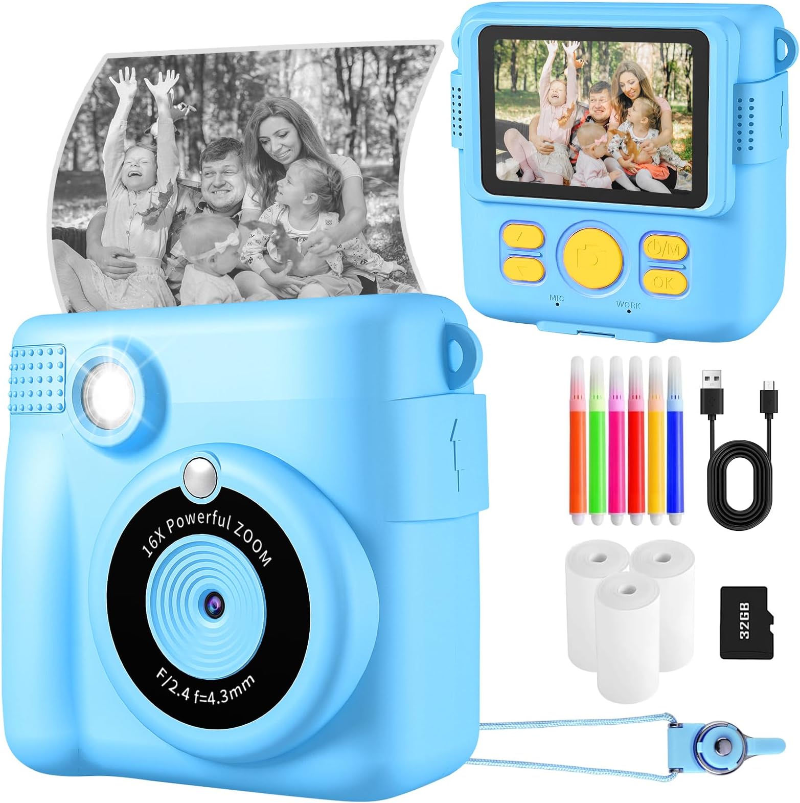 CHRERNA Kids Camera Instant Print, Instant Camera for Kids with Print ...