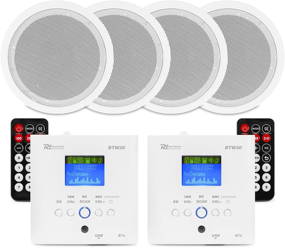 Power Dynamics 2-Room Bluetooth Ceiling Speaker Set with Wall Mountable ...