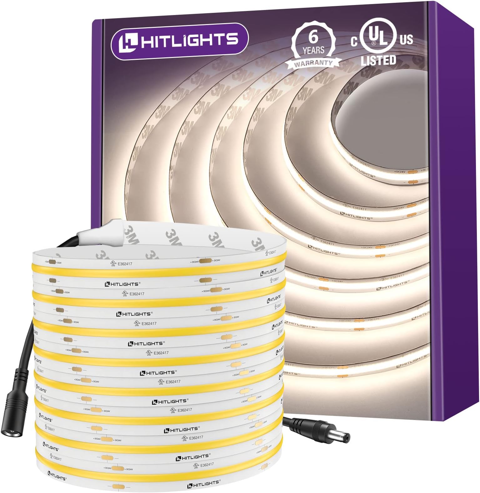 Amazon.com: HitLights 16.4FT 24V DC 4000K Cool White COB LED Strip ...