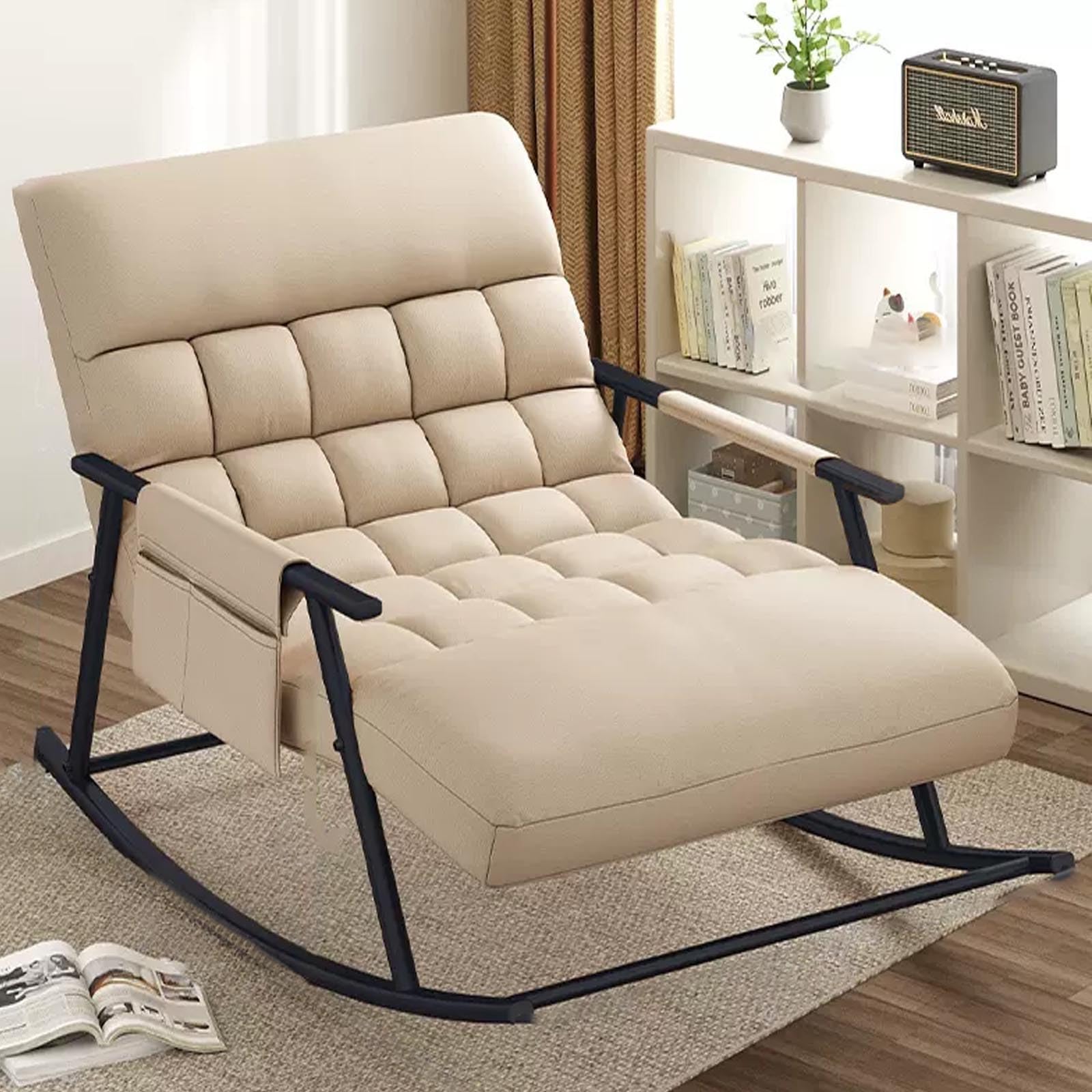Ultra Modern Rocking Chair Mid Century Modern Linen Upholstered