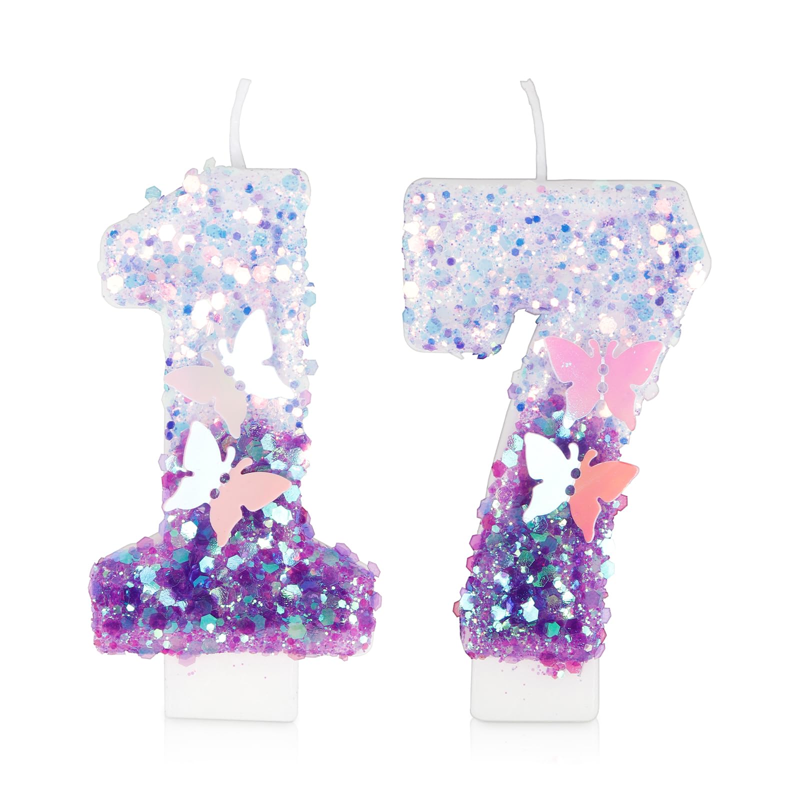 Amazon.com: Birthday Candles, Number 17 Candle, Butterfly 17th Birthday ...