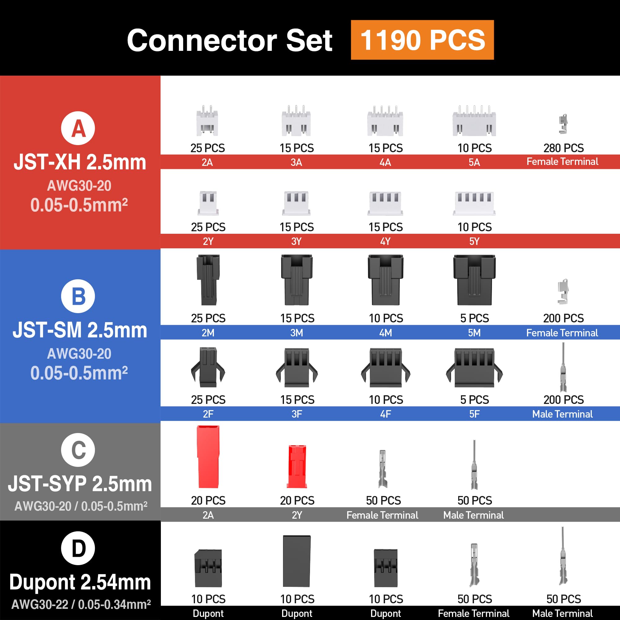 Snapklik.com : Crimp Tool Connector Kit, JST-XH/SM/SYP 2.5mm And Dupont ...