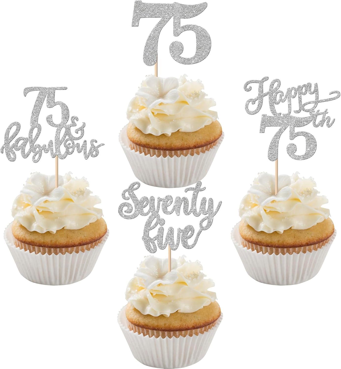 Amazon.com: Rsstarxi 24 Pack Happy 75th Birthday Cupcake Toppers ...