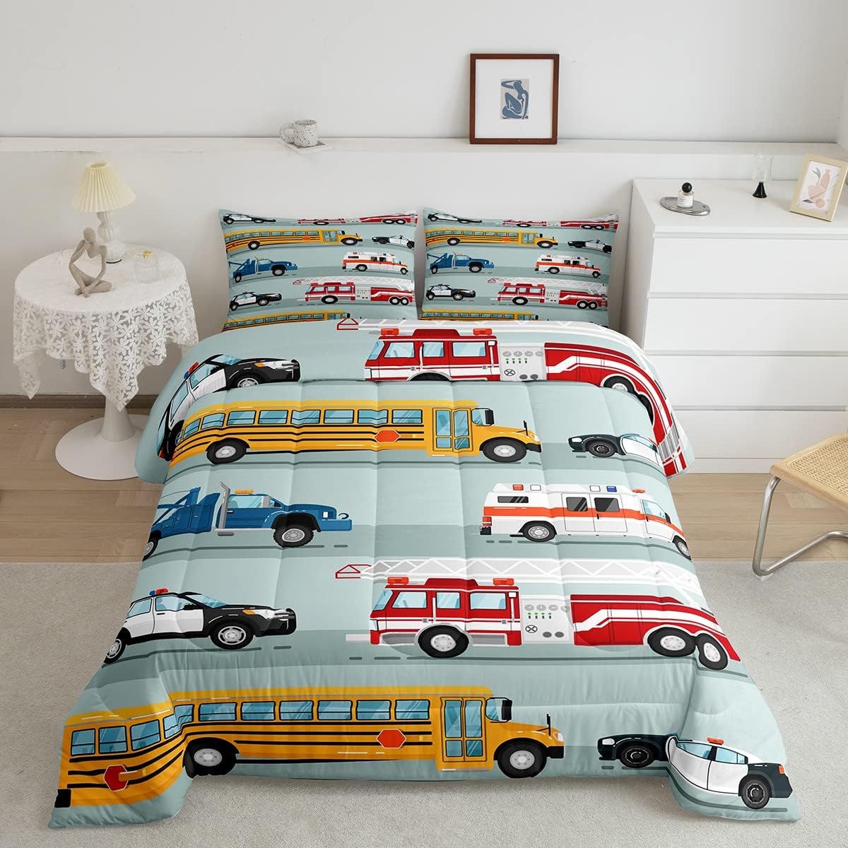 Amazon.com: Erosebridal Fire Truck Comforter Set,Police Car Down ...