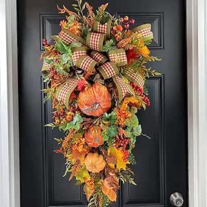 Amazon.com: Fall Swags for Front Door, Fall Teardrop Swag Wreaths with ...