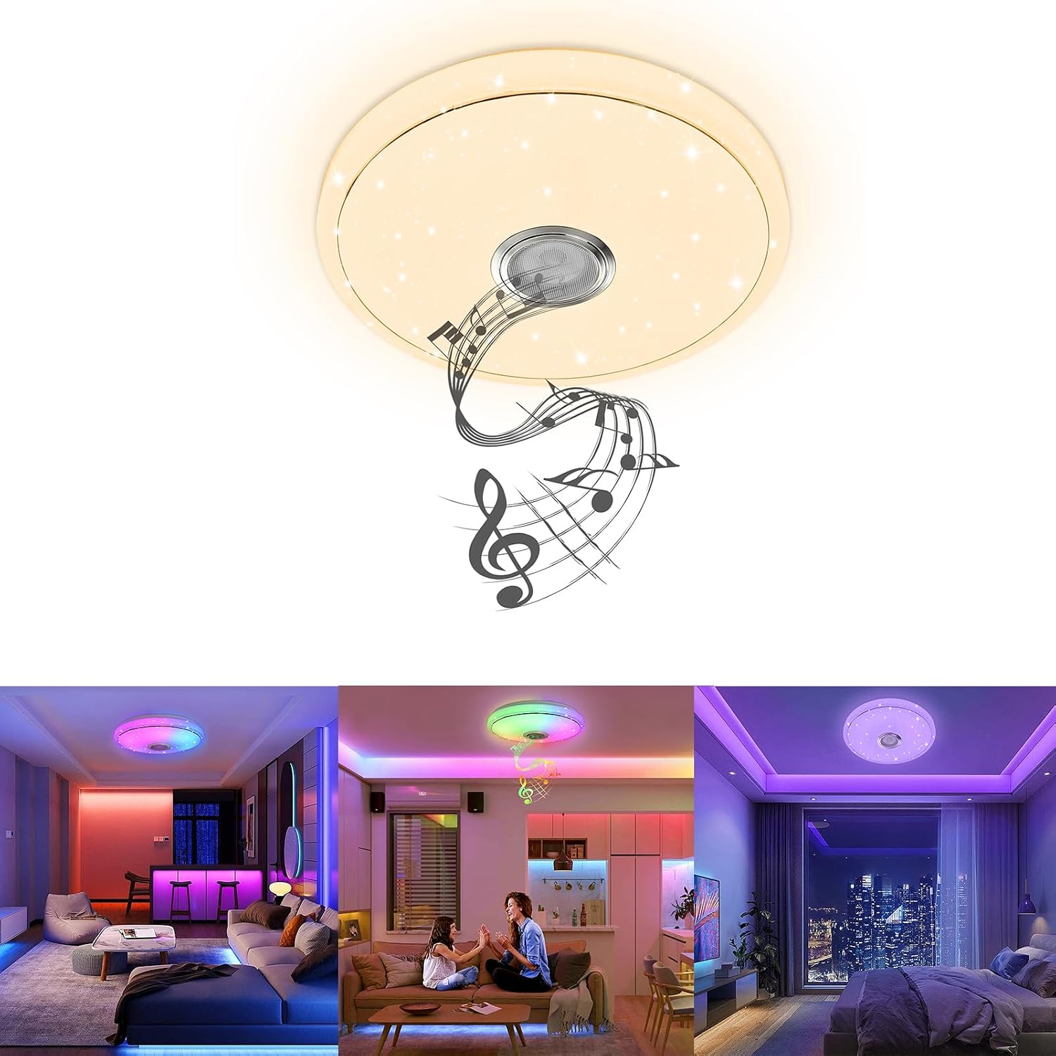 LZQ Deckenlampe LED Deckenleuchte Dimmbar mit Bluetooth Lautsprecher ...