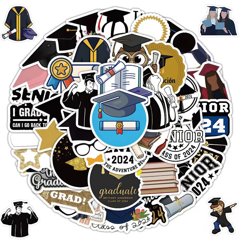 Amazon.com: Graduation Stickers 2024 College Stickers, 52Pcs Class of ...