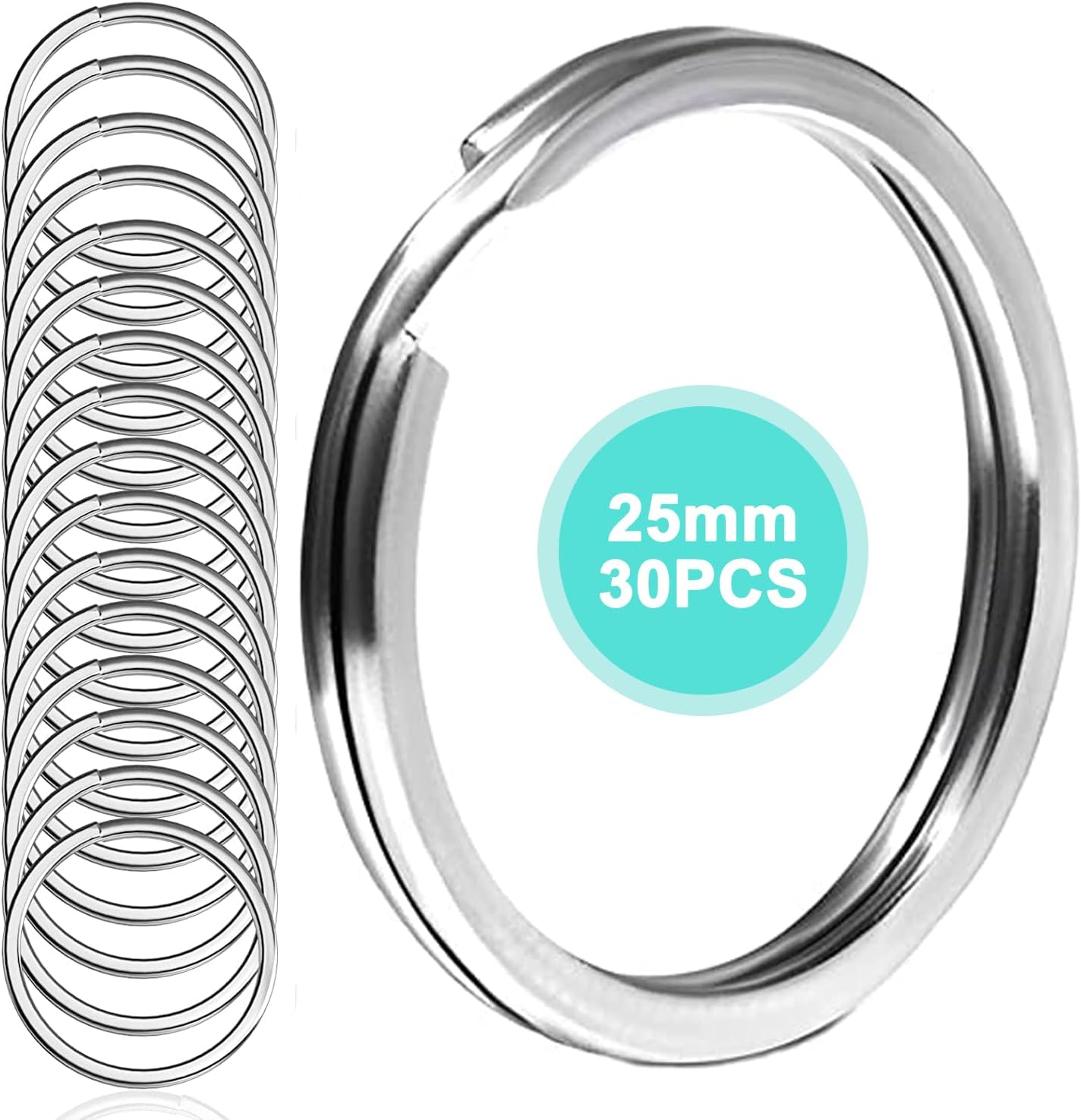 30 Pack 25mm Silver Split Jump Rings, Metal Round Key Rings with Double ...