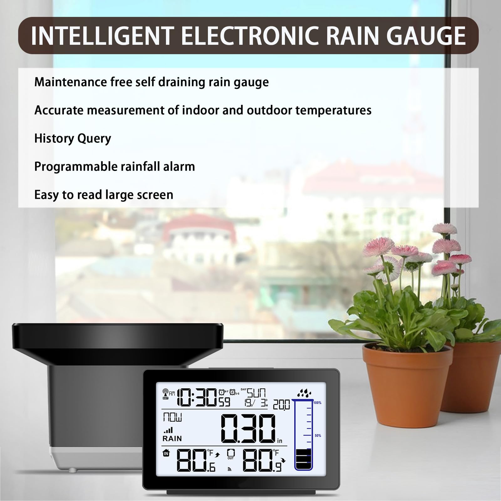 Snapklik.com : BIUWING Wireless Rain Gauge Outdoor, Self-Emptying ...