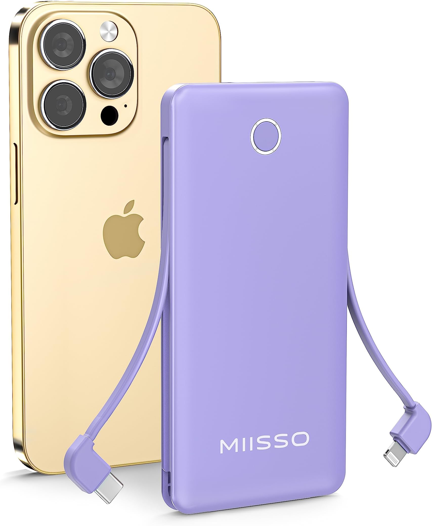 Amazon.com: miisso 10000mAh Slim Portable Charger with Built in Cable ...