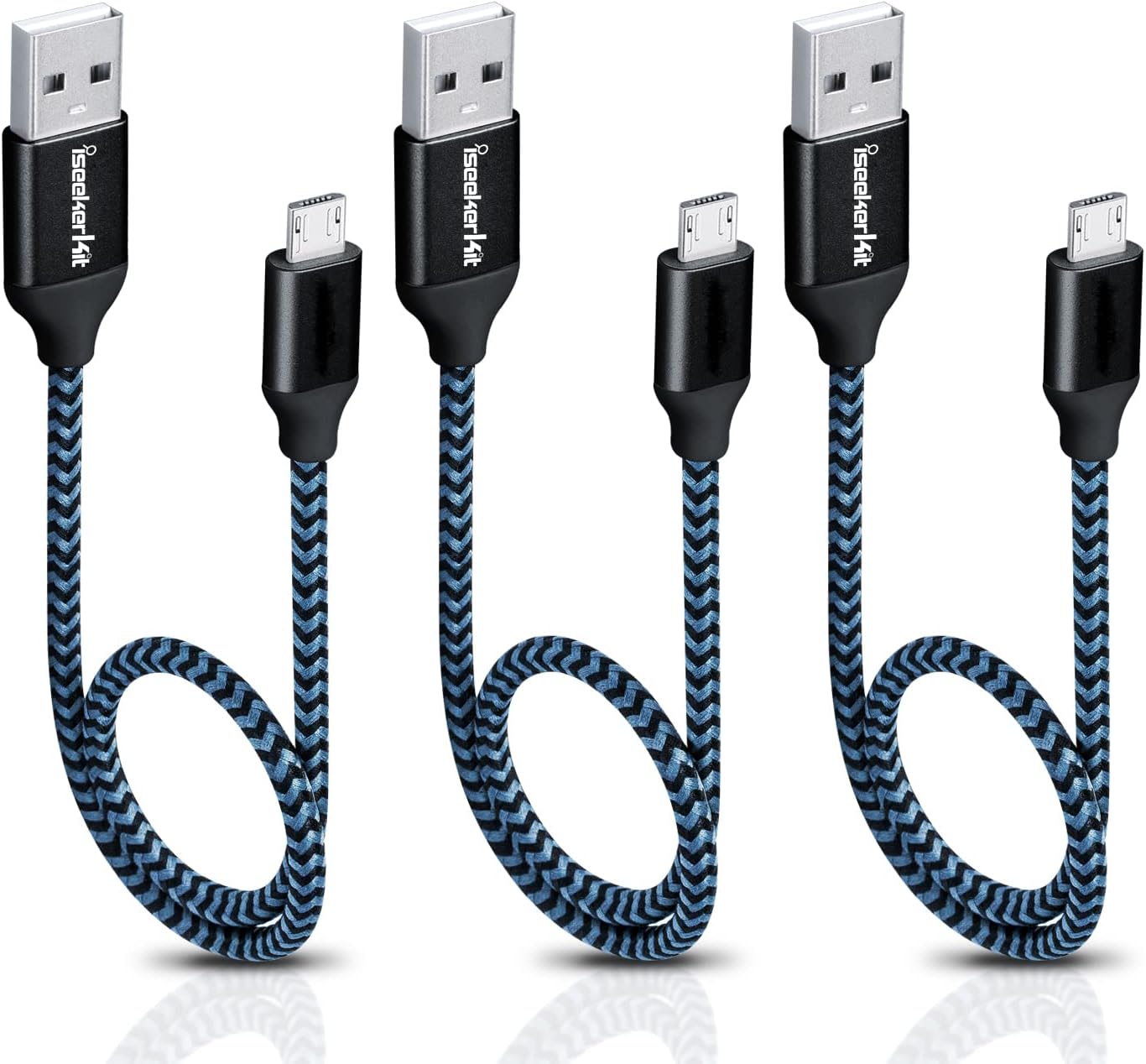 Amazon.com: iSeekerKit Short Micro USB Cable 1Ft Nylon Braided Fast USB ...
