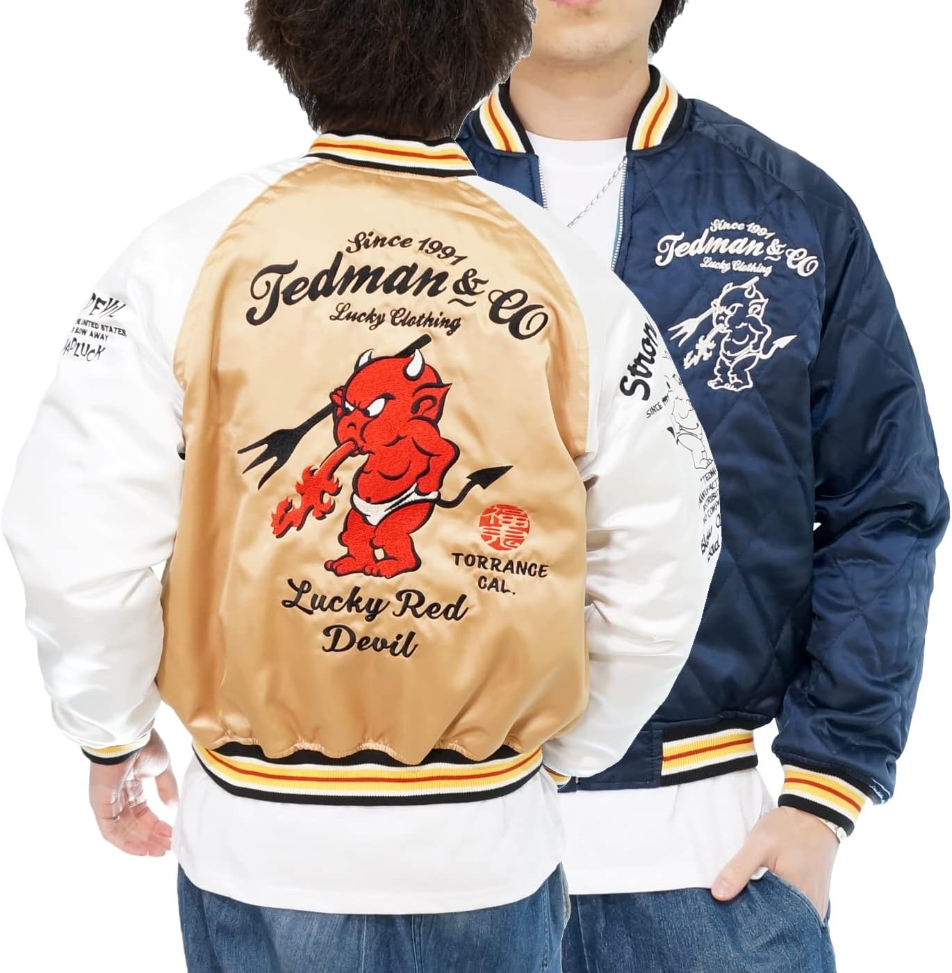 Amazon | [テッドマン] エンブレム刺繍 リバーシブル サテン スカジャン アウター メンズ TEDMANS tsk-059 | コート・ジャケット 通販