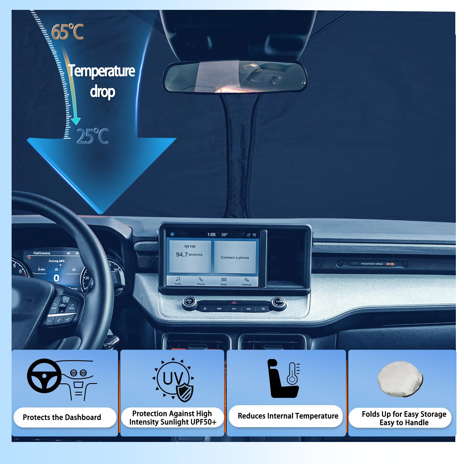 Snapklik.com : For 2024 2025 Ford Maverick Windshield Sun Shade, For ...