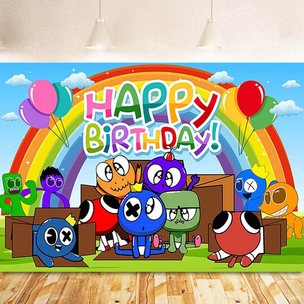 Rainbow Friends Birthday Decorations Happy Birthday Banner Backdrop for ...