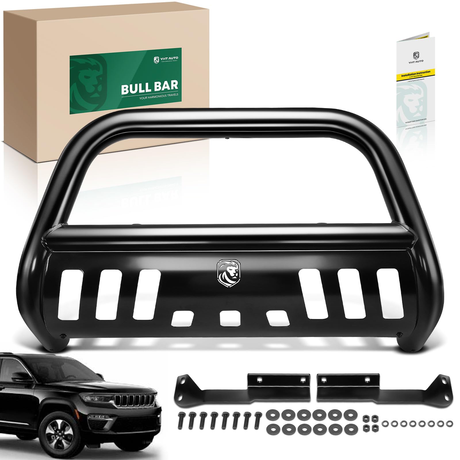 Amazon.com: YHTAUTO 2.5" Bull Bar Push Bar with Skid Plate Light Mount ...