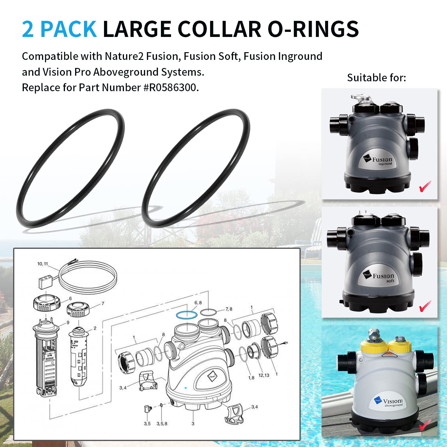 Paquete de 2 juntas tóricas de collar grande R0586300 para Jandy Zodiac ...