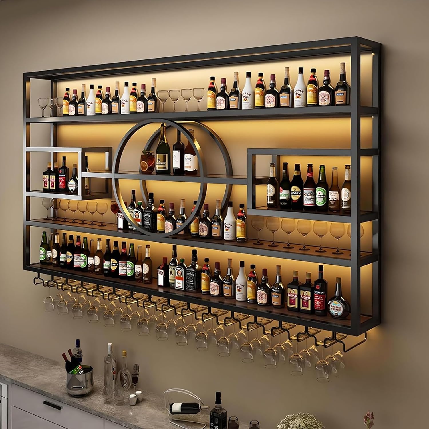Amazon.com: GKBRSU 63in Wall Mounted Wine Rack, with LED Modern Metal ...