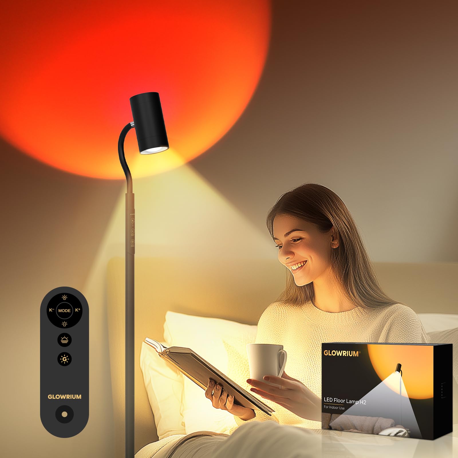 Snapklik.com : GLOWRIUM LED Floor Reading Lamp, Dual-Side Reading Light