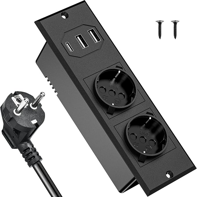 Infällbart bordsuttag med 2 USB A och 1 Type-C, skrivbordsuttag med 2 ...