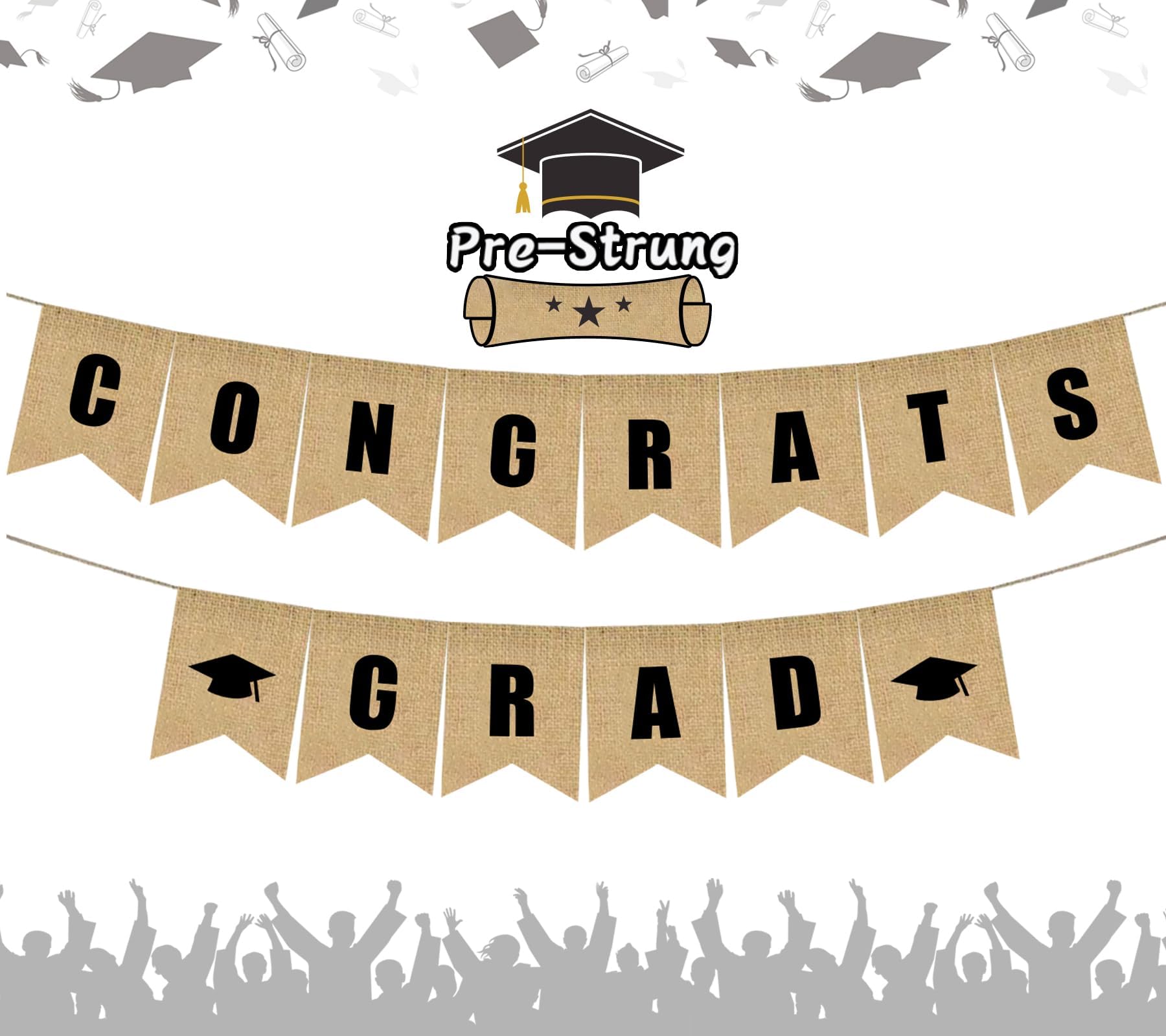 Amazon.com: Congrats Grad Banner - Prestrung Fabric Gold Graduation ...