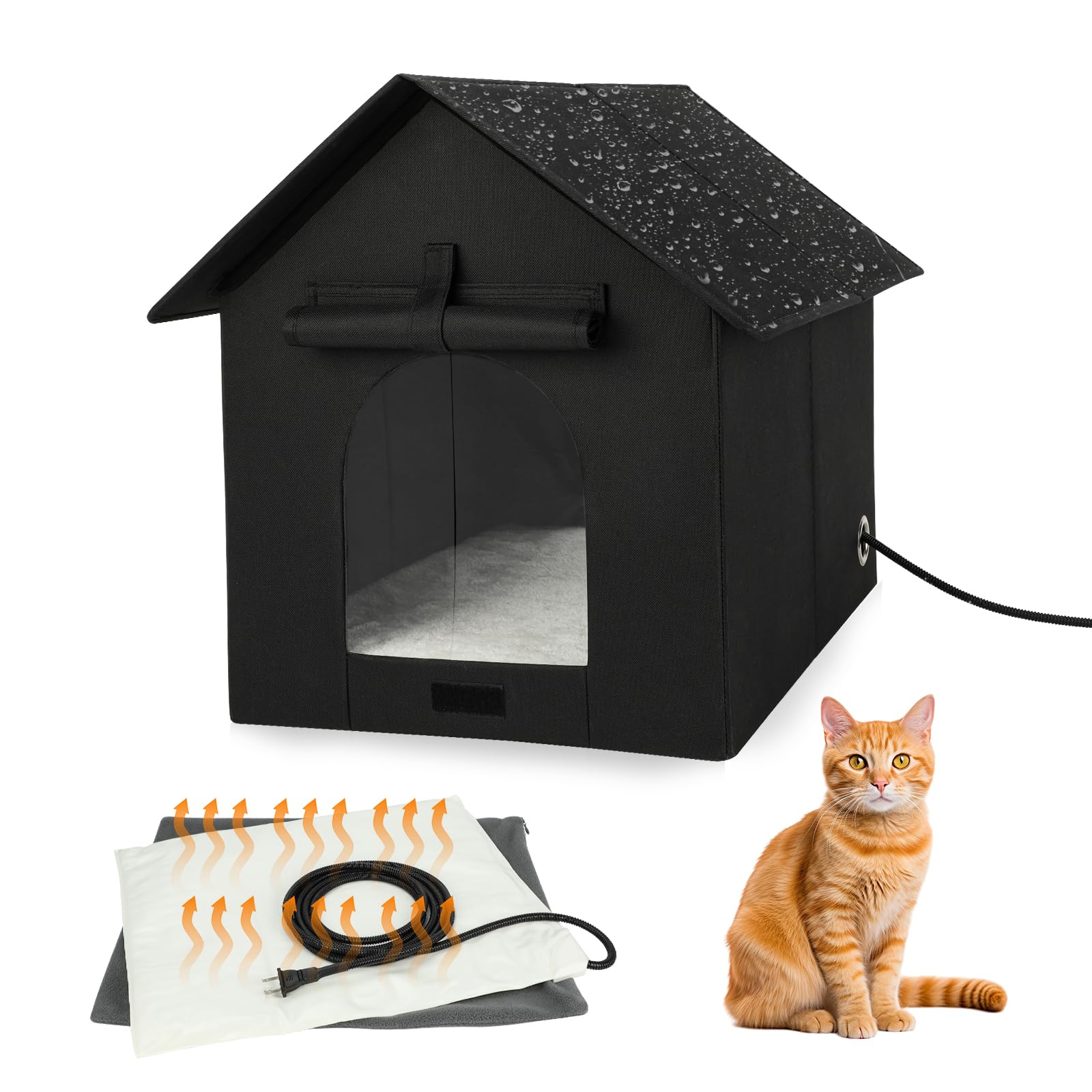 Amazon.com : Large Heated Outdoor Cat House Double Door Heated Cat ...