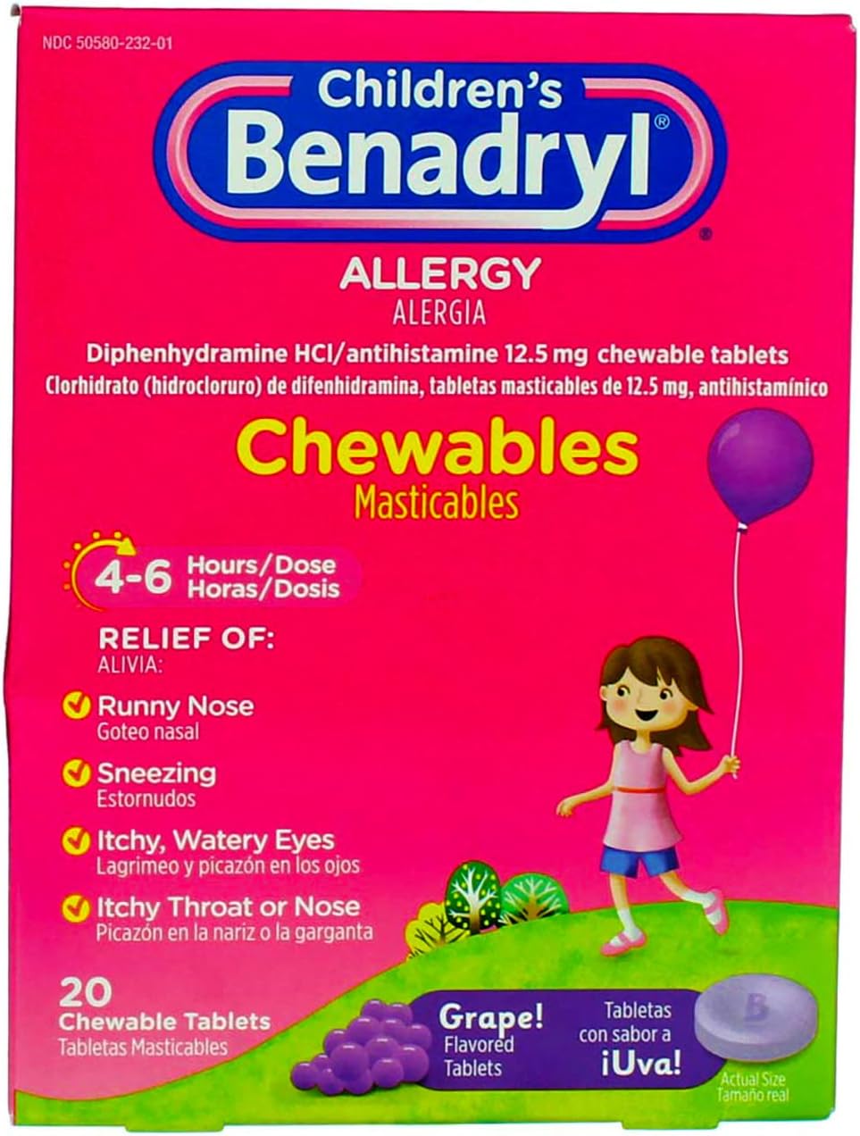 Amazon.com: Children's Benadryl Allergy Chewables, Grape, 20 Count ...