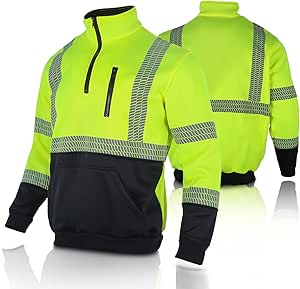 FONIRRA High Visibility Safety Sweatshirt ANSI Class 3 Fleece 1/4 Zip Pullover sweater with ...