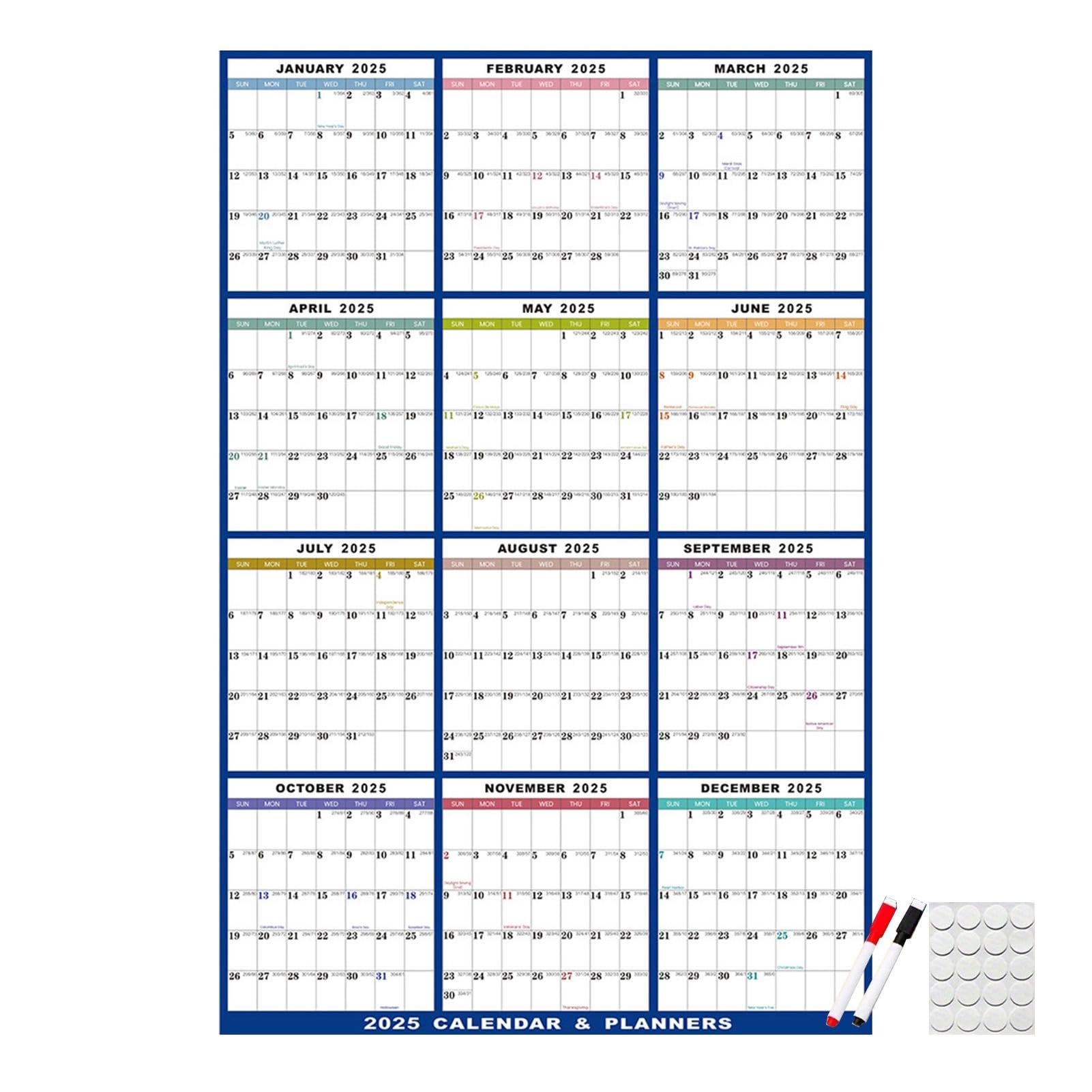 Wall Planner 2025, Dry Erase Calendar With Markers, Monthly Planner ...