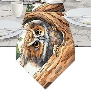 Amazon.com: Ioracida Cute Owl Table Runner, Fall Owl Kitchen Dining ...