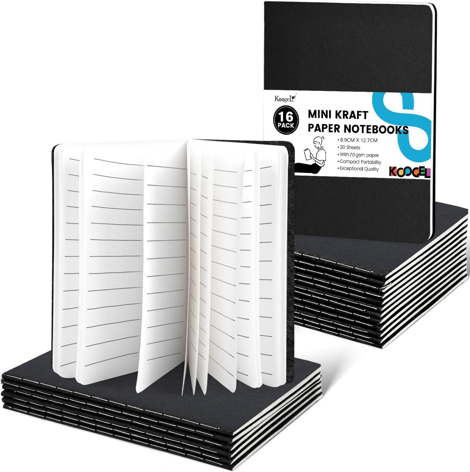Koogel 16PCS Kraft Notebooks,8.9x12.7cm Pocket Notebooks with Lined ...