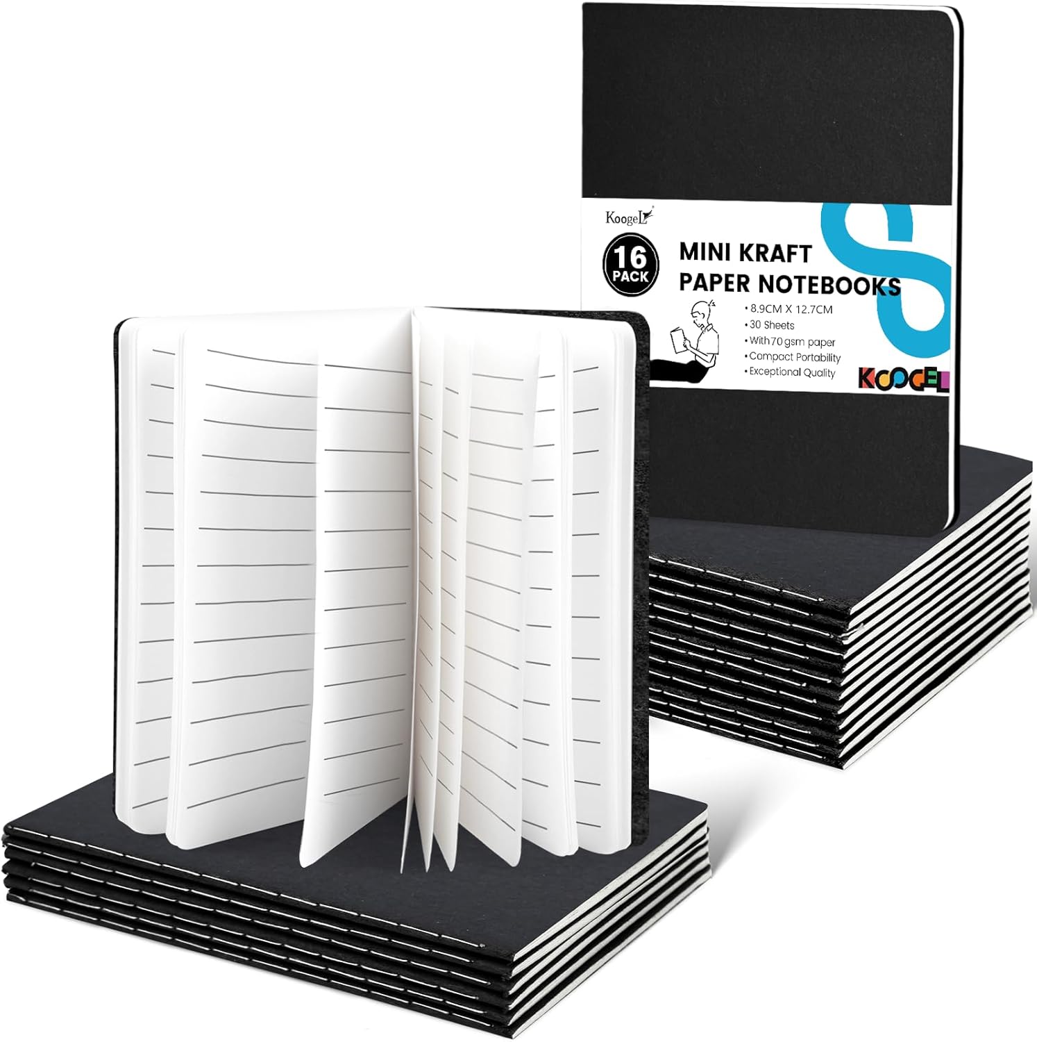 Koogel 16PCS Kraft Notebooks,8.9x12.7cm Pocket Notebooks with Lined ...