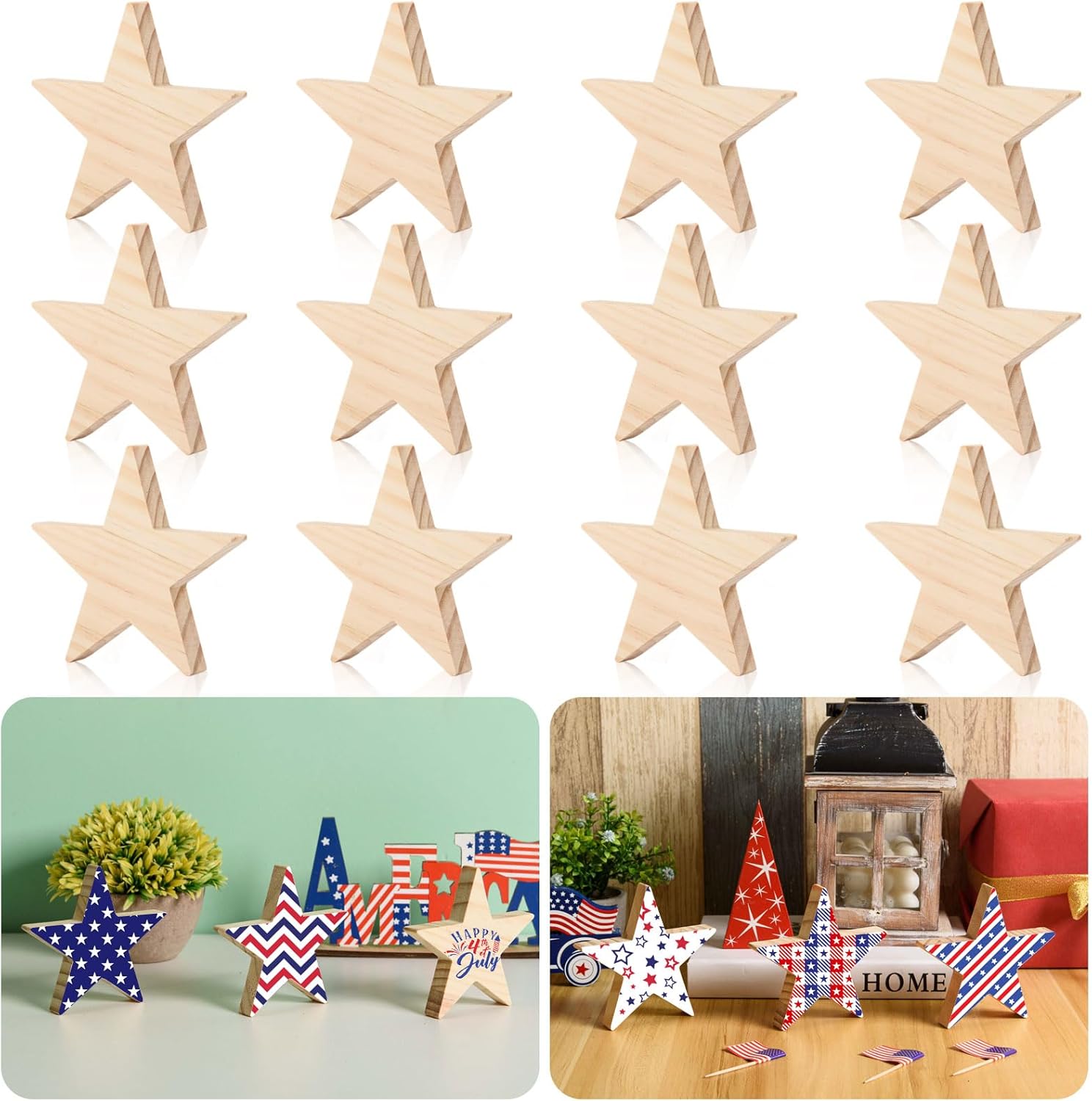 Amazon.com: AWIZOM 12 Pcs Wooden Star Cutouts 3.94 Inch Unfinished Star ...
