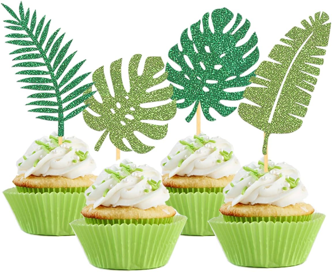 Amazon.com: 24Pcs Glitter Tropical Cupcake Toppers, Tropical Palm ...