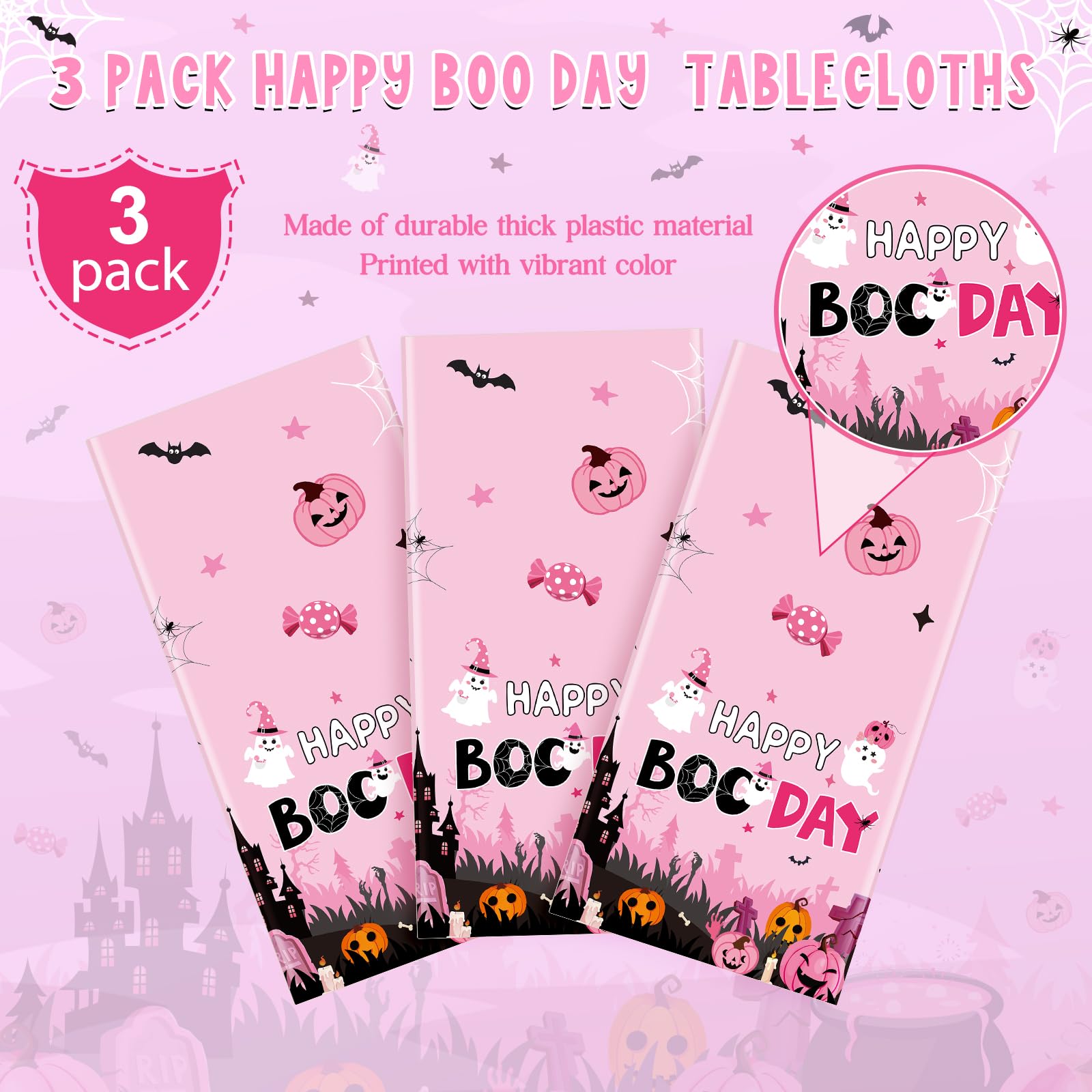 3Pcs Halloween Happy Boo Day Bay Shower Tablecloth Decoration,Plastic ...