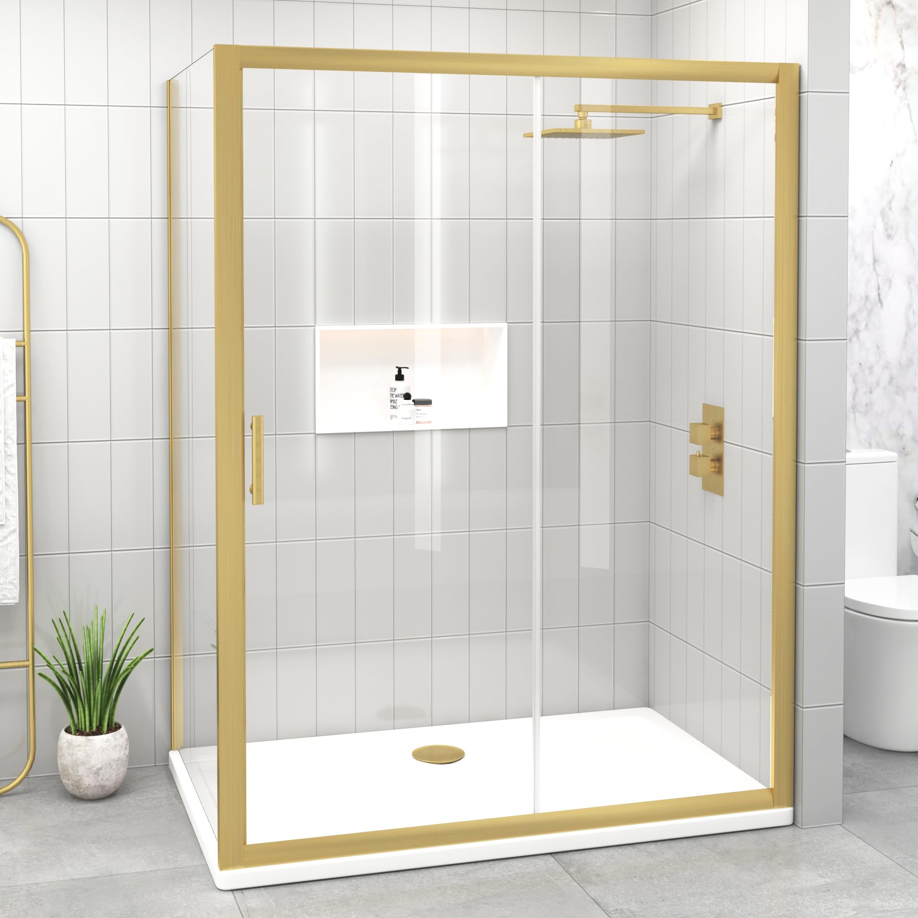 1000 x 760mm Gold Sliding Shower Enclosure 6mm Easy Clean Rectangular ...
