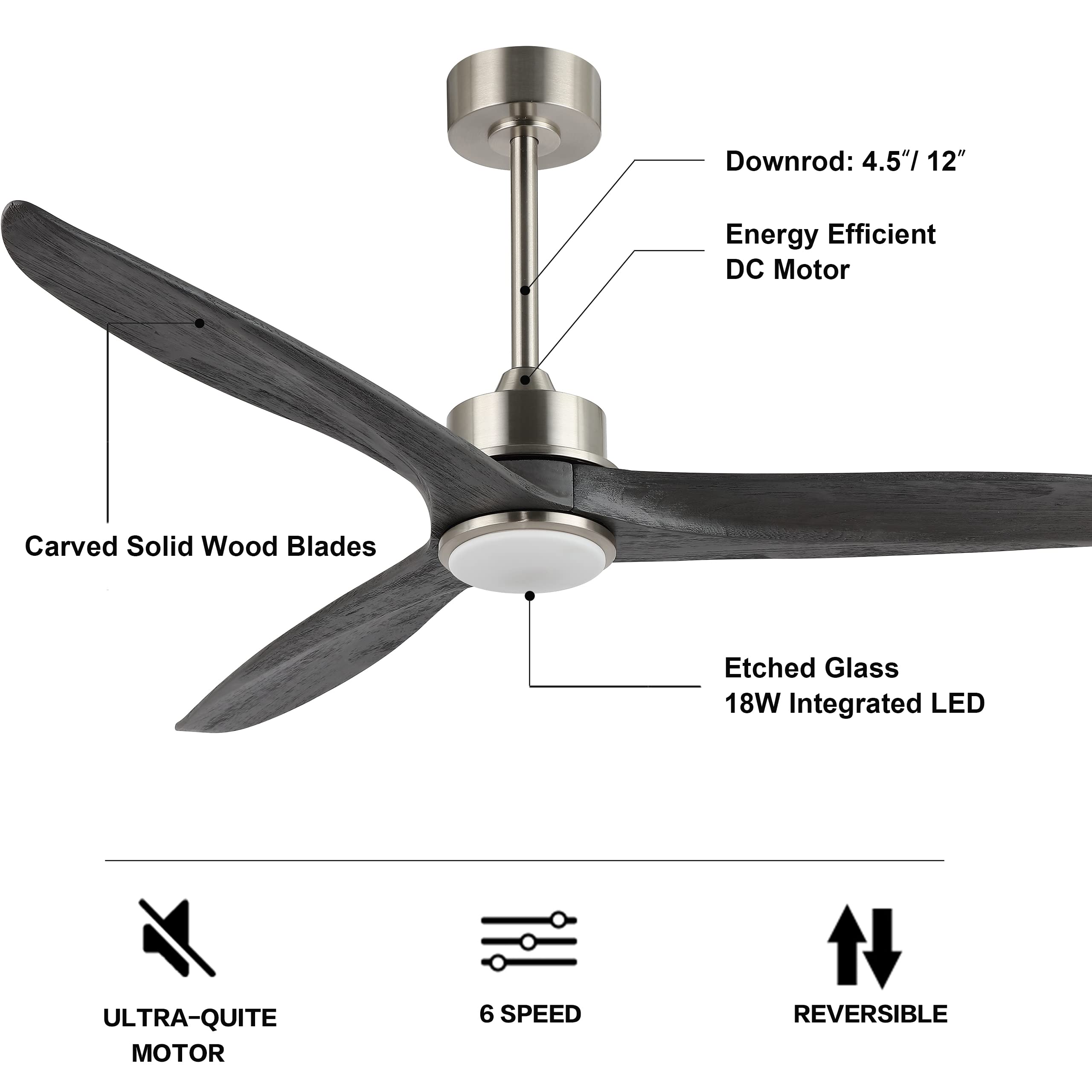 WINGBO 60 Inch DC Ceiling Fan with Lights and Remote Control, 3 ...