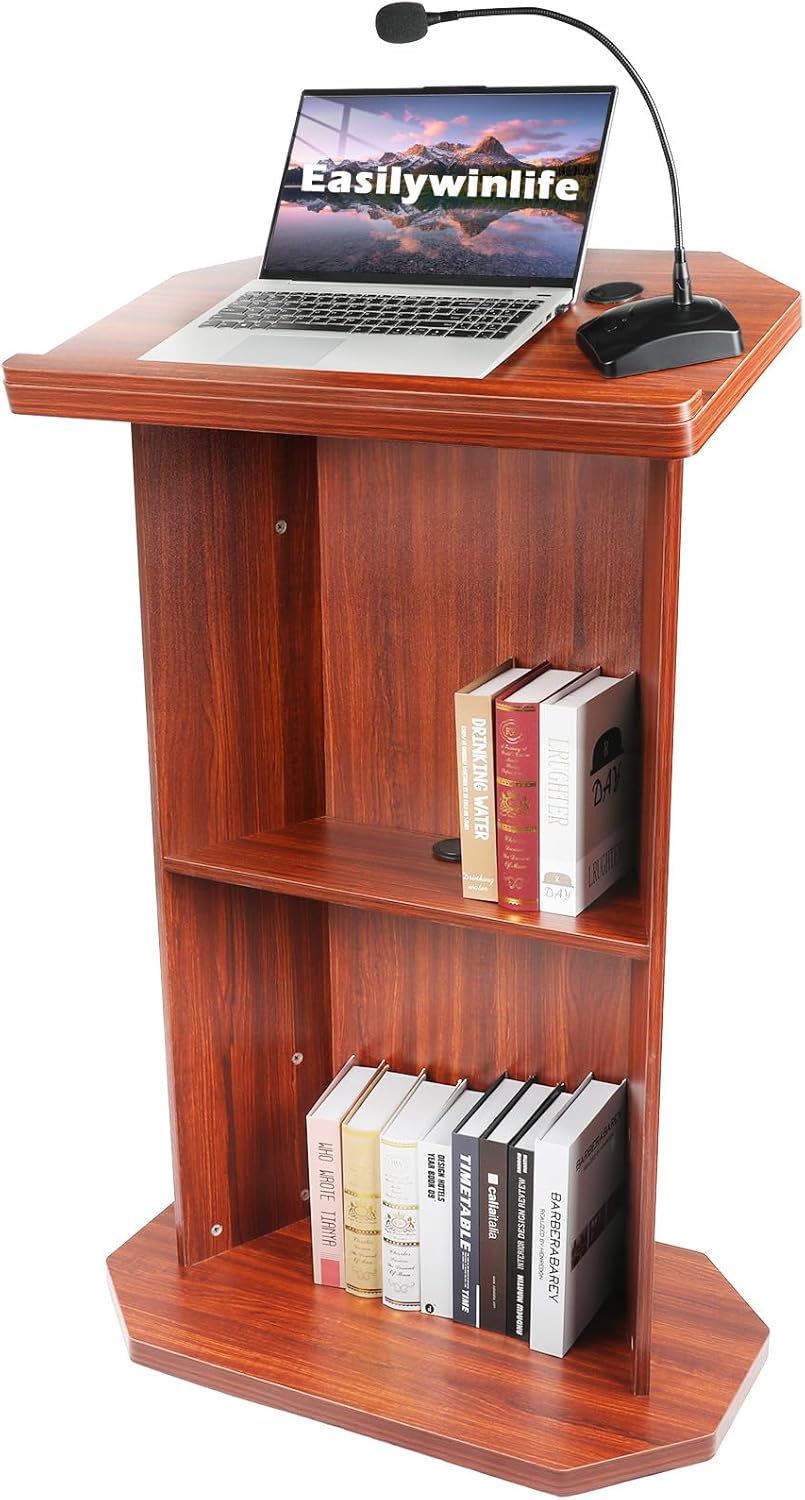 Amazon.com: 49IN Wooden Podium with Large 2-Tier Shelve and Reserved ...