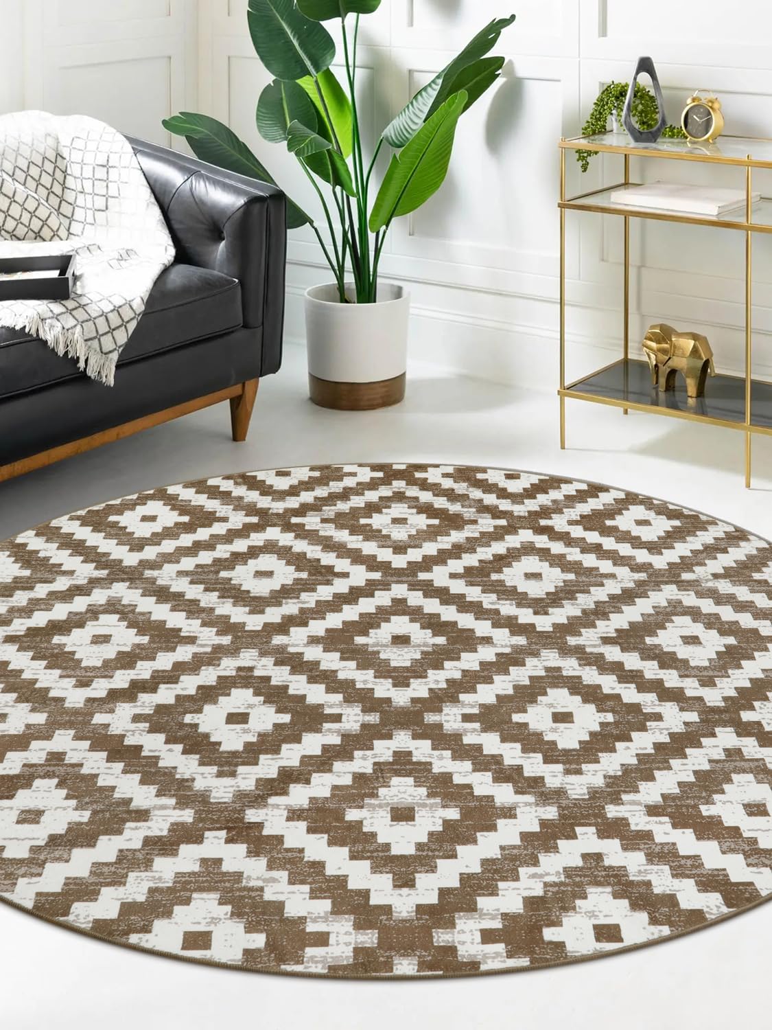 Lahome Trellis Washable Round Rugs 6ft, Soft Circle Rug for Living Room ...