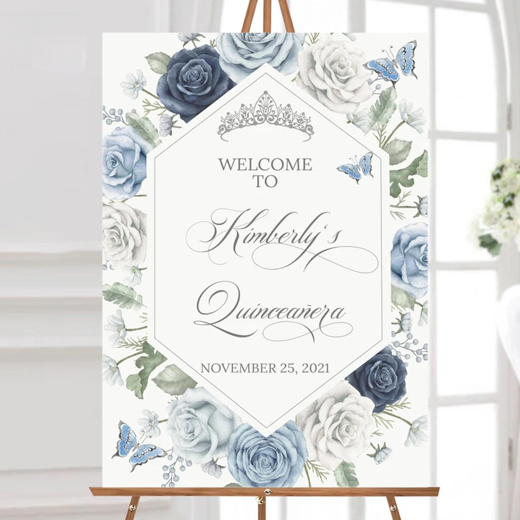 Amazon.com: Editable Quinceañera Welcome Sign Template, Blue Flowers ...