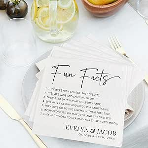 Amazon.com: Personalized Fun Facts Wedding Napkins, Fun Facts Custom ...