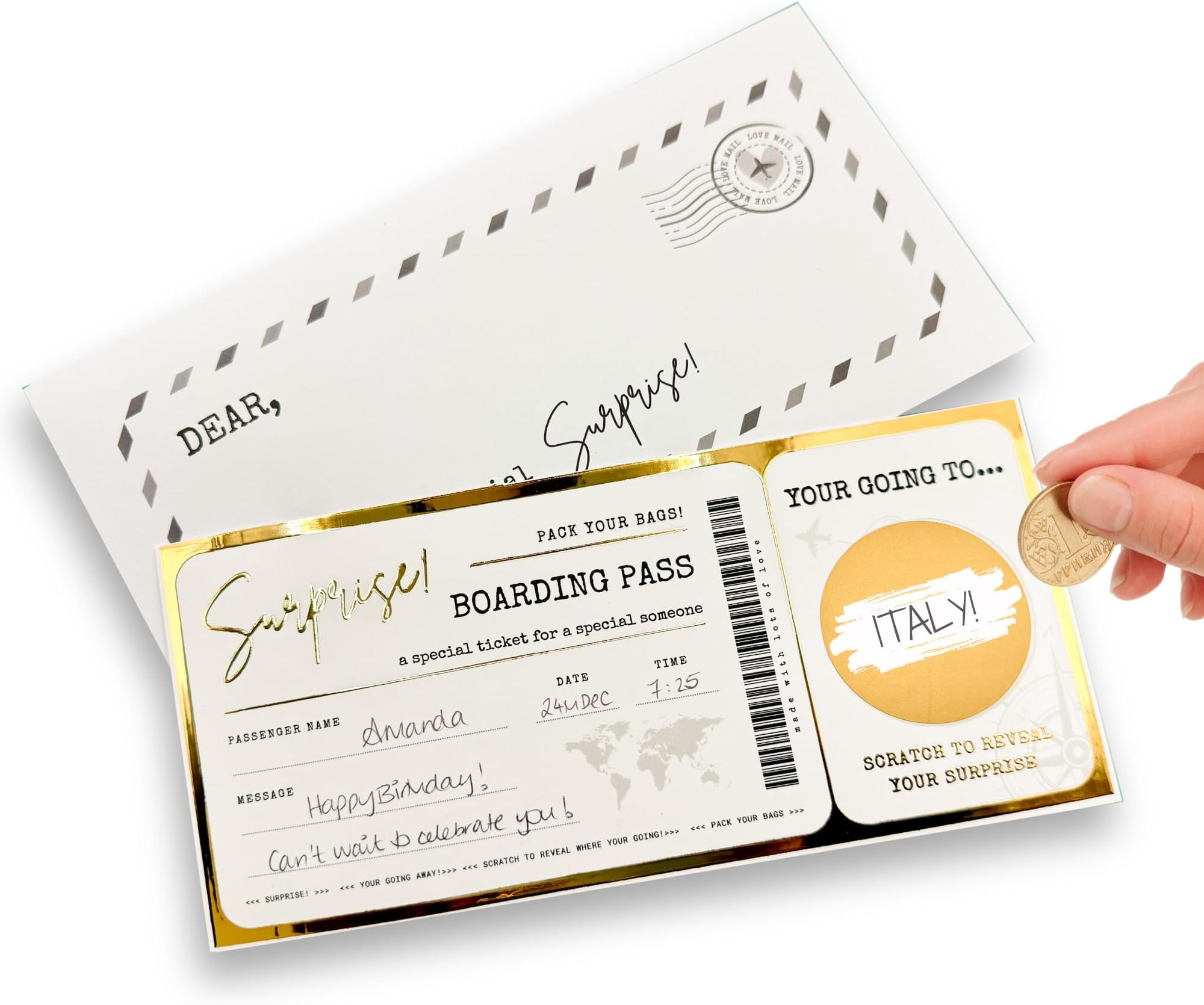 Amazon.com : Boarding Pass Save The Date Card with Envelope - Surprise ...