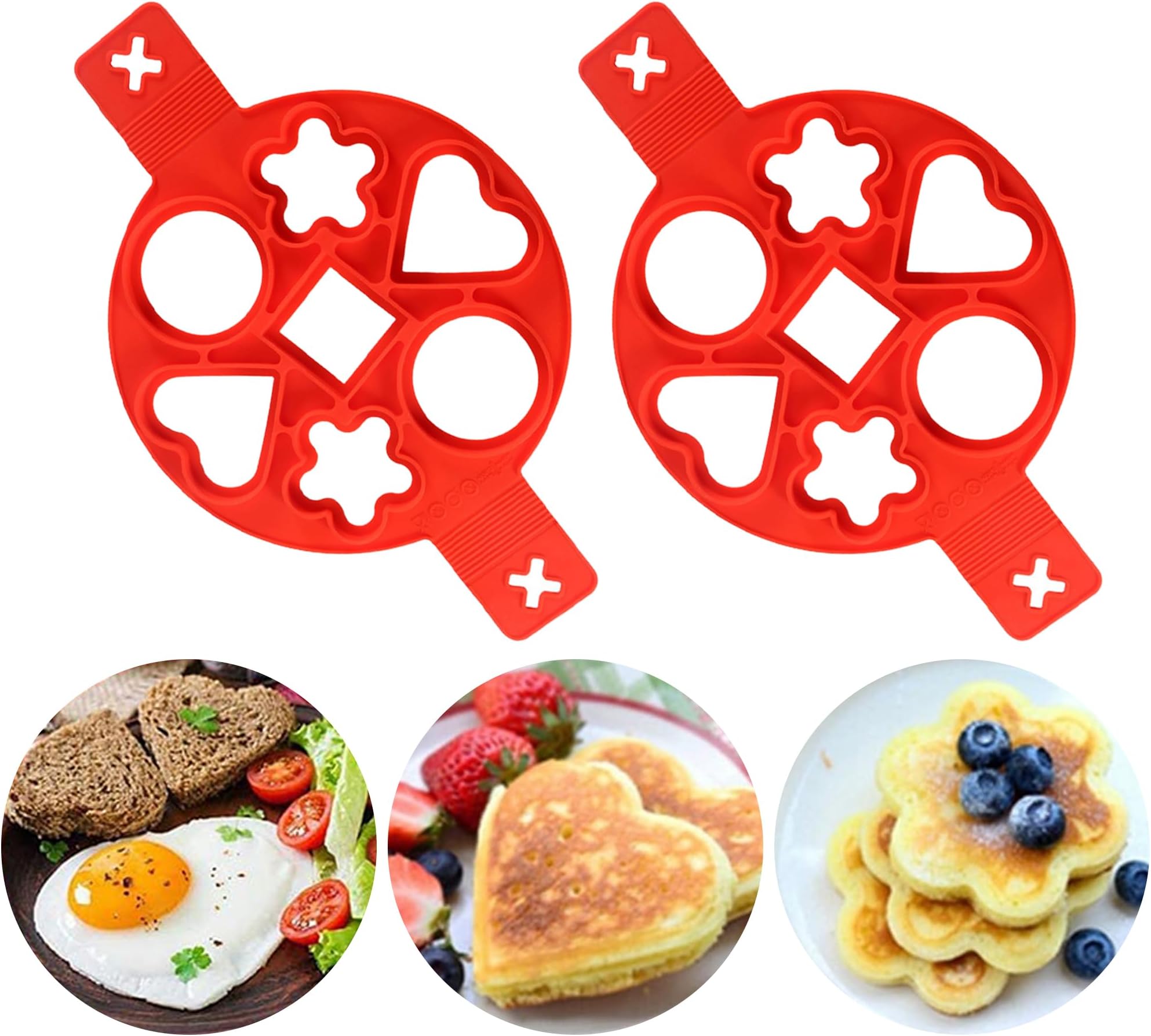 Amazon.com: 2 Pcs Silicone Pancake Molds,Reusable 7 Holes Flip And Cook ...