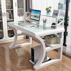 Amazon.com: Tempered Glass Computer Desk, Large Office Desk with ...