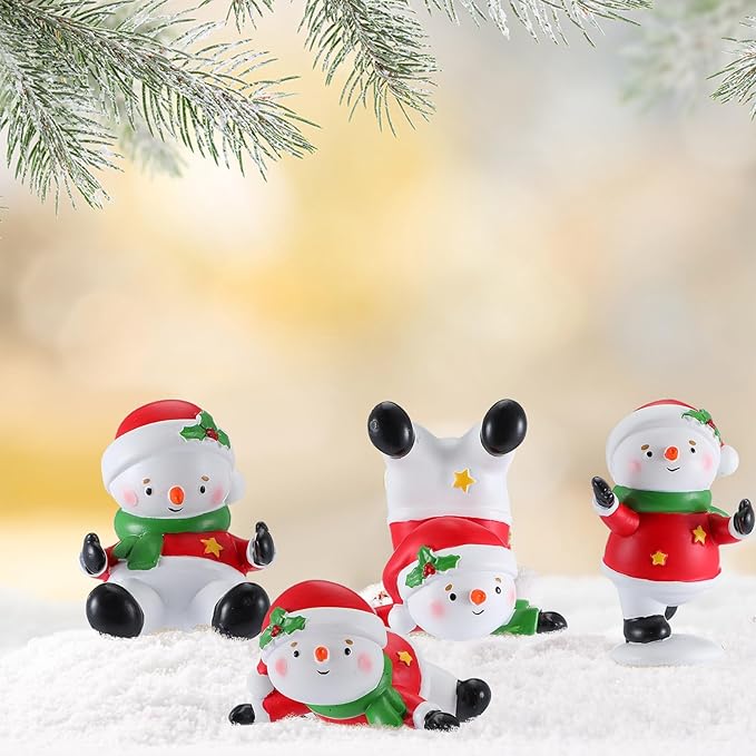 Amazon.com: Wesiti 4 Pieces Winter Snowman Figurines Small Snowman ...