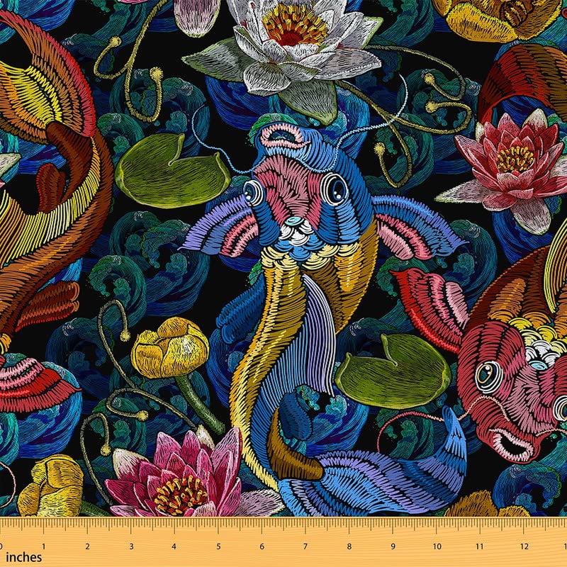 Amazon.com: Feelyou Koi Fish Fabric by The Yard, Vintage Japanese Style ...