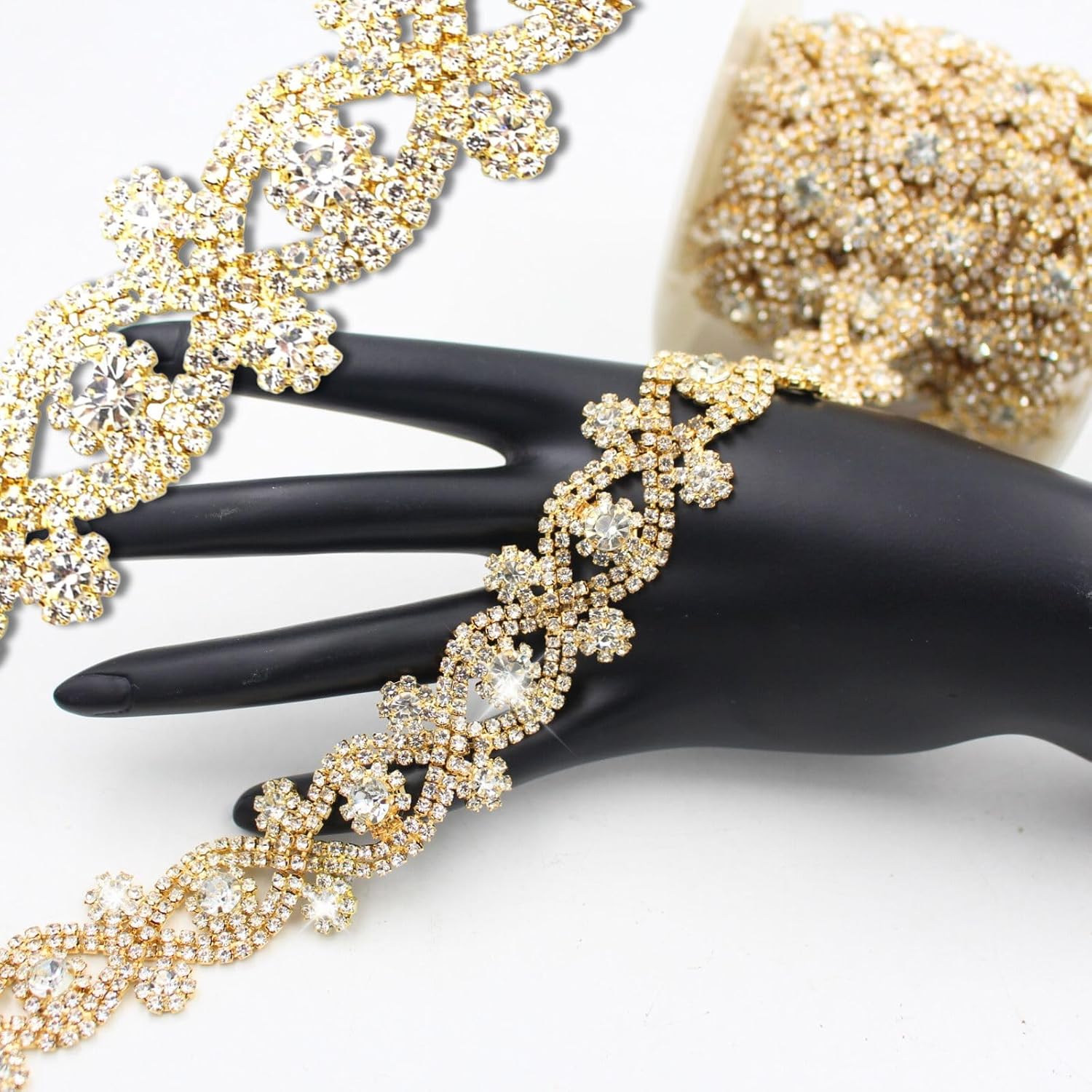 PEARLY JUN 91 cm Crystal Rhinestone Chain for Sewing Rhinestone Ribbon ...