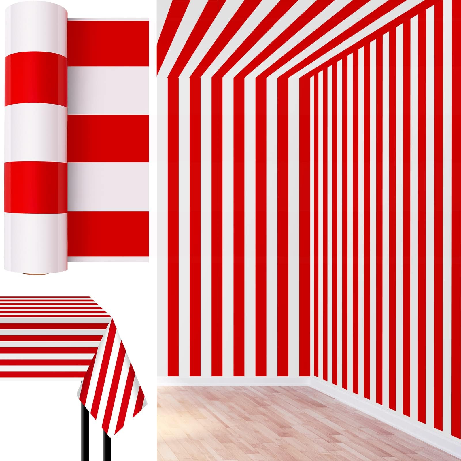 Amazon.com: HOBBY HORSE 100 Ft x 54 Inch Red and White Striped Tablecloth Roll in Slide Cutter ...