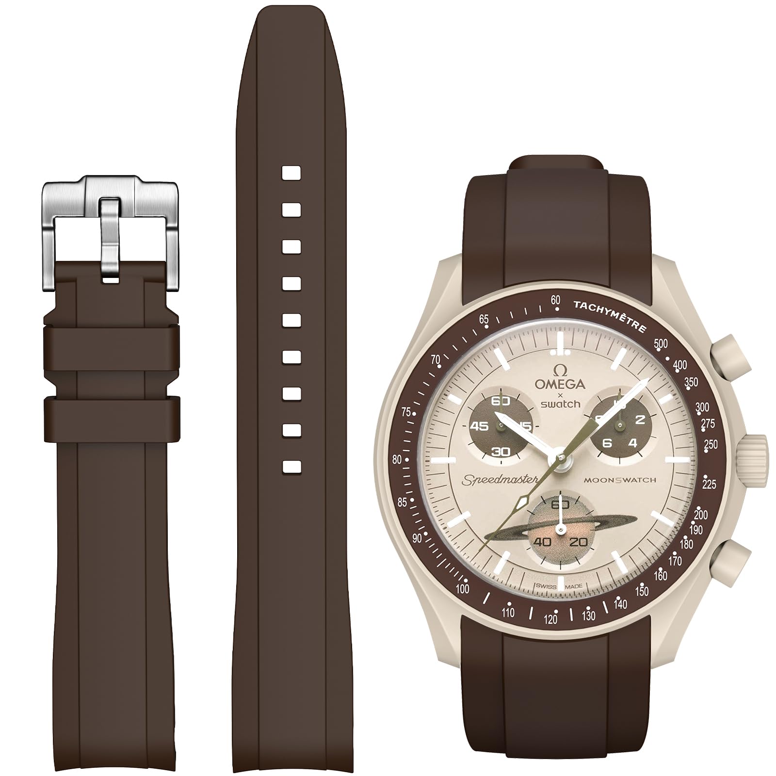 Buy Stanchev Strap for MoonSwatch Watch,Curved Rubber Replacement Band ...